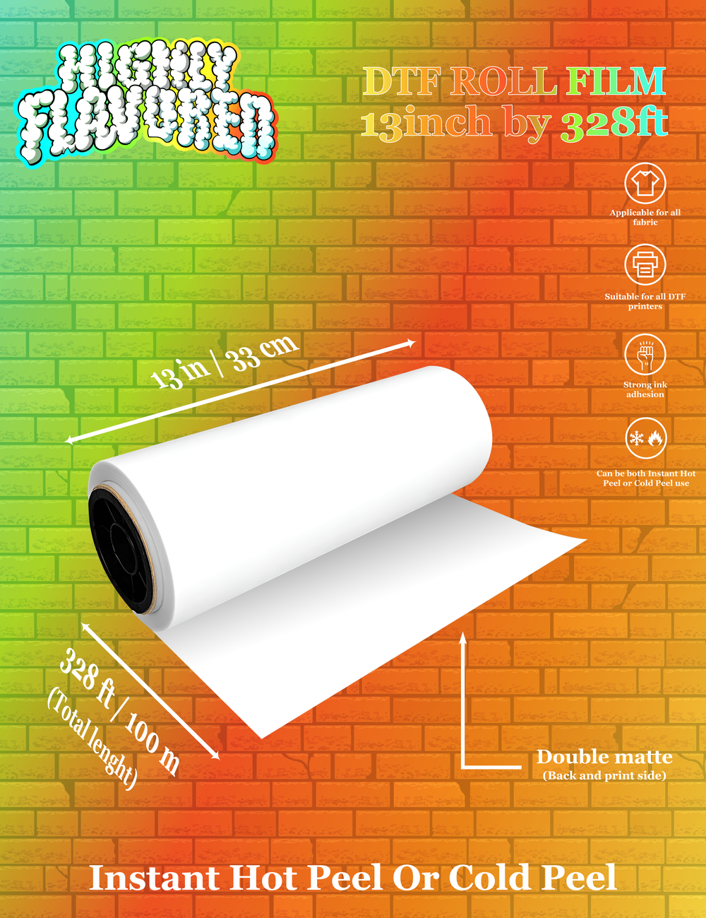 13in by 3936in (328ft) DTF Film Roll (Instant Peel) – Highly Flavored